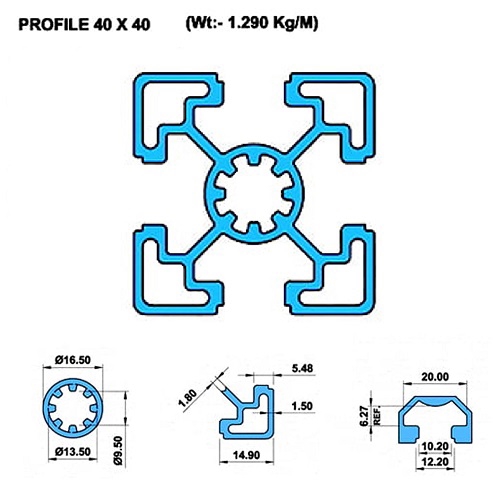 4040 T Slot (1 Meter) Heavy Aluminium Extrusion - from ₹875